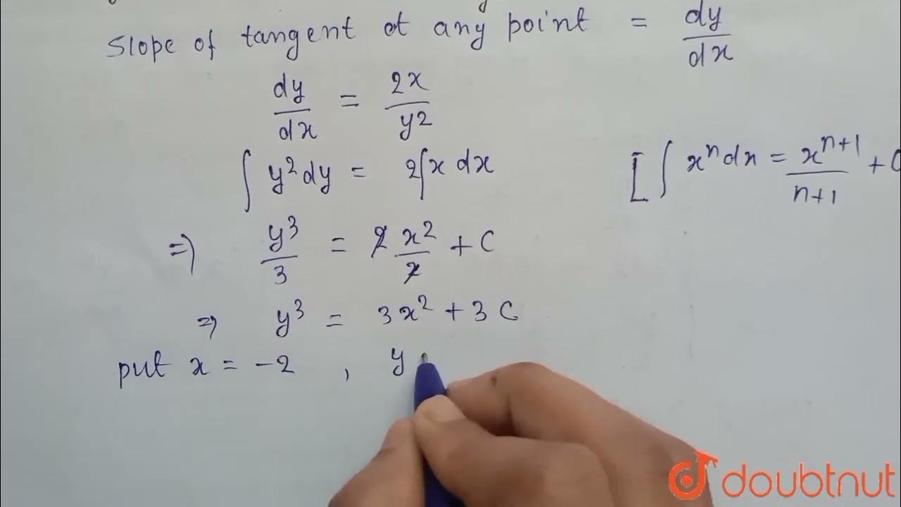 Find the equation of a curve, passes through (-2,3) at which the slope of tangent at any point ...