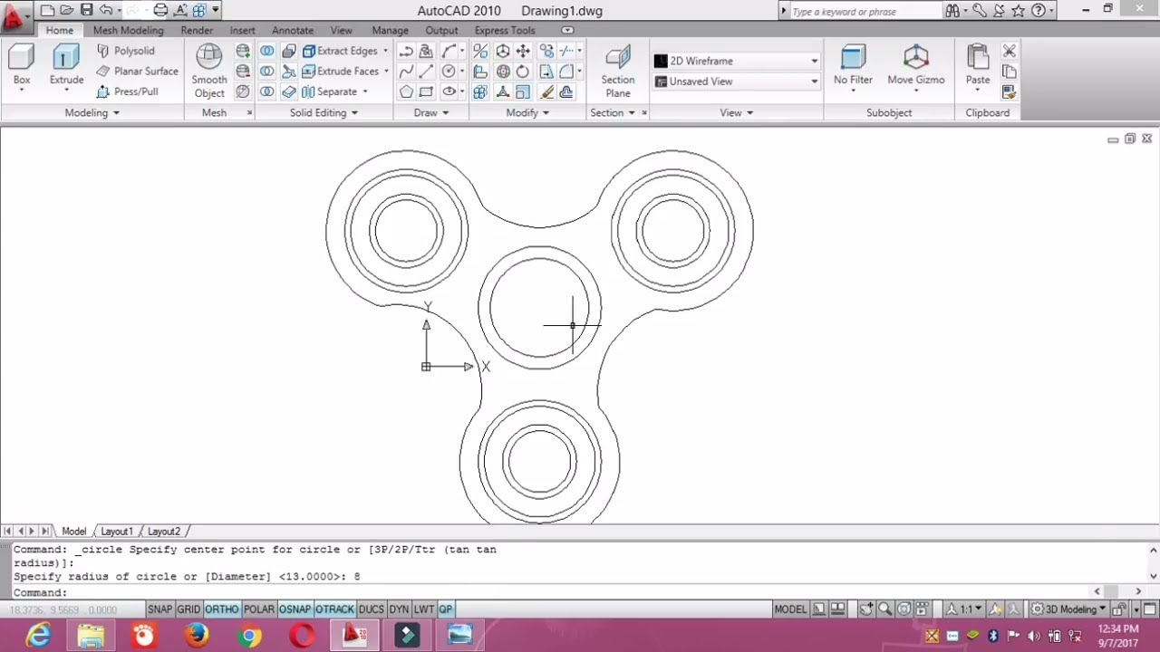 How To Make 2d Fidget Spinner Drawing In Autocad 2010 Youtube