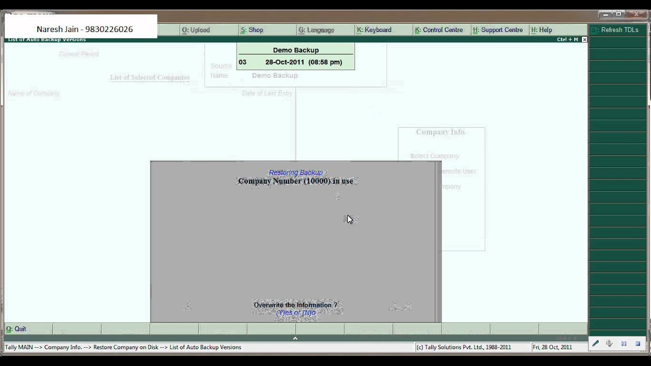 Tally .ERP 9 - How to Restore Auto Backup Files .avi - YouTube