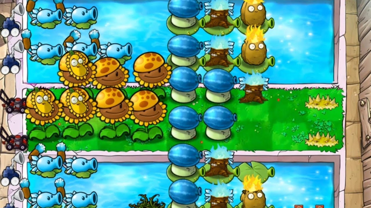 All snow plants fusion in pool stand pvz hybrid full survival gameplay😕 ...
