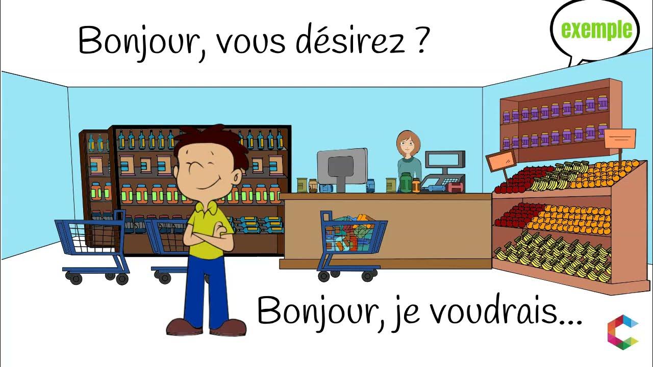 Faire des courses - Buy some groceries in French - A1 - YouTube
