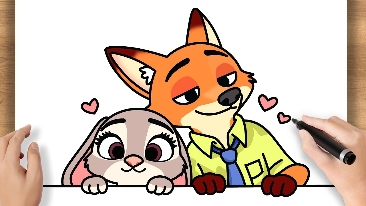 How to Draw Cute Judy Hopps & Nick Wilde Easy | Zootopia 2 - YouTube