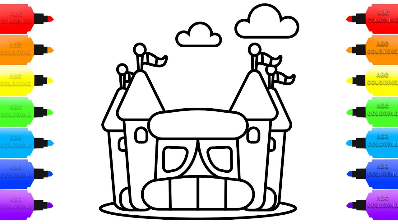 How to Draw House (Bounce House) | Colorful Inflatable Castle | Disney ...