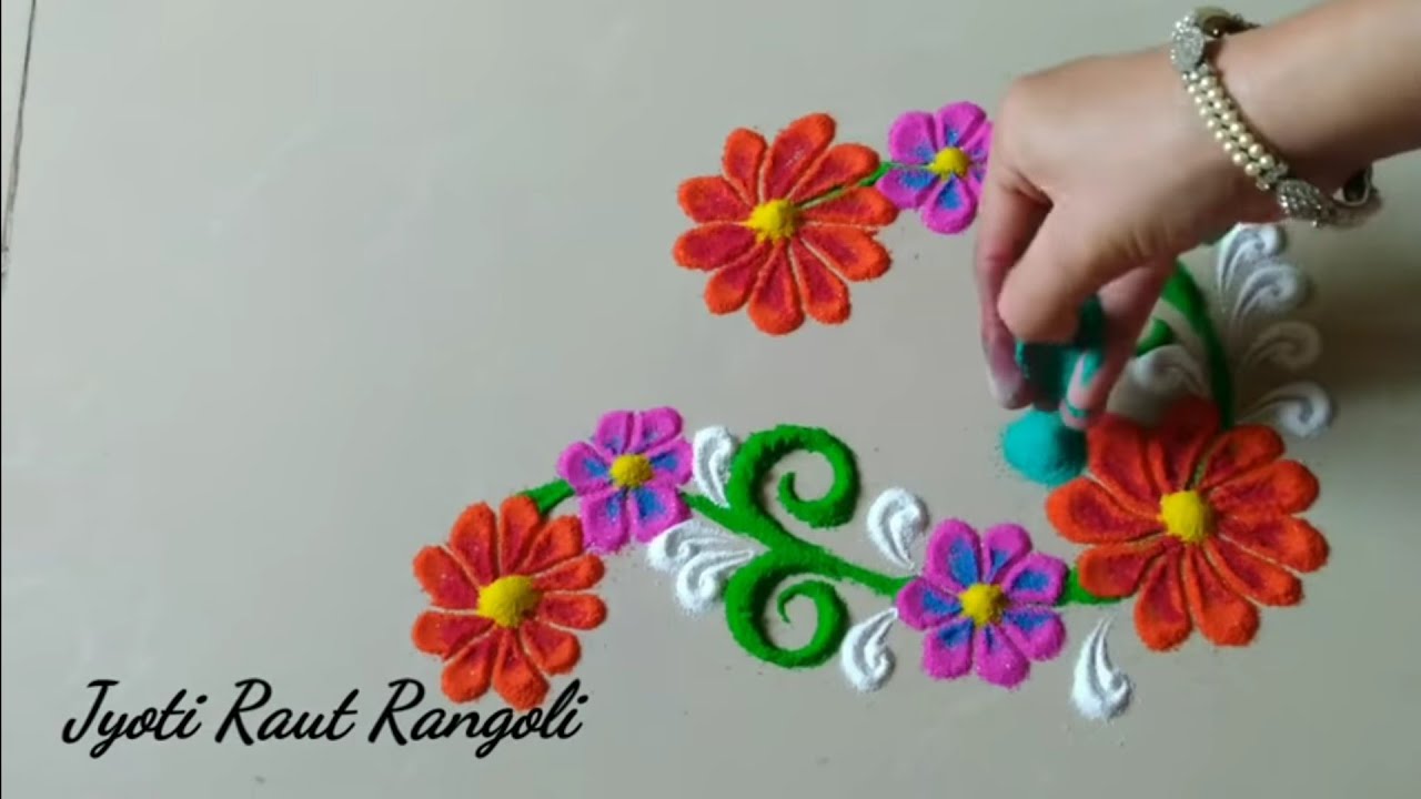 झटपट काढा सोपी सुंदर Rangoli design by Jyoti Raut Rangoli - YouTube