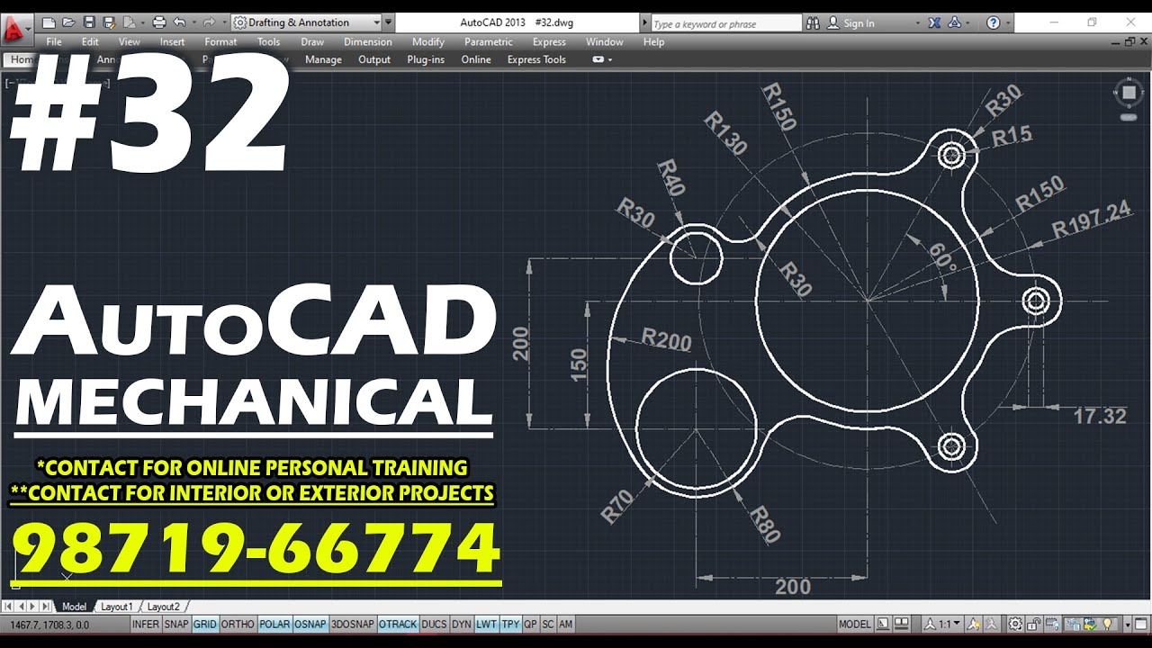 #32|| AUTOCAD MECHANICAL PRACTICE DRAWING || - YouTube