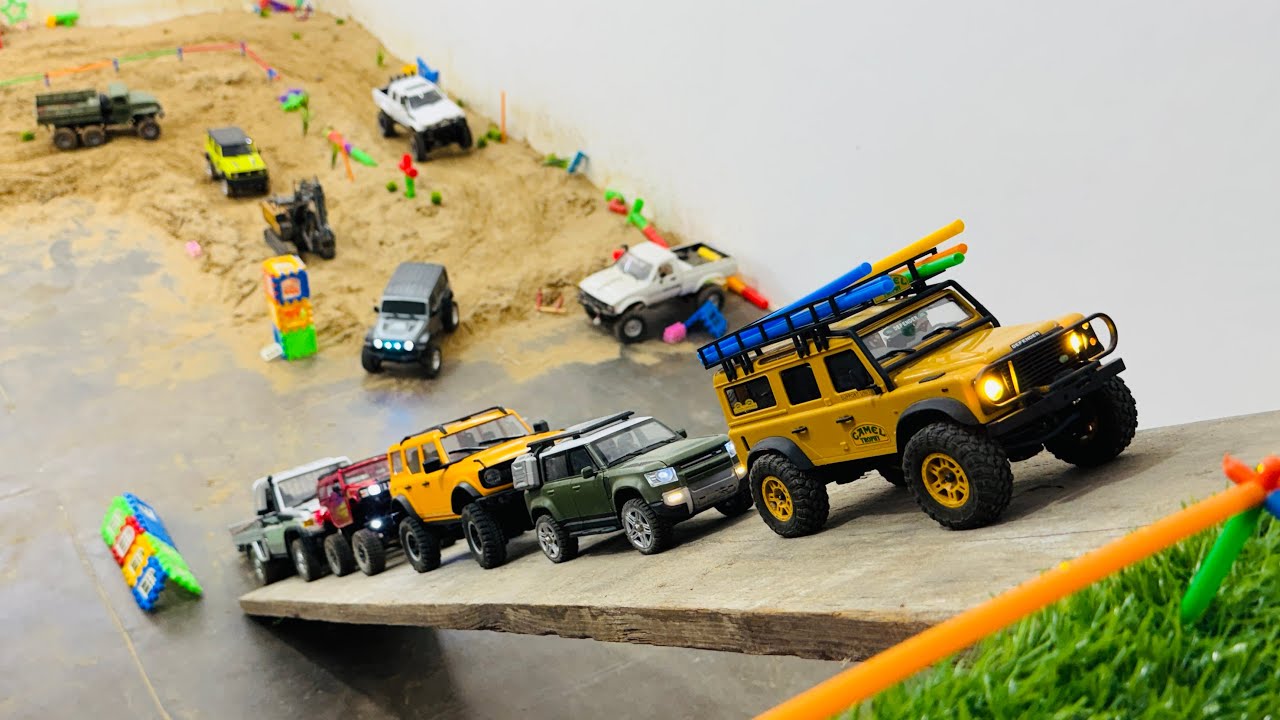Rc Cars Mega Ramp climbing test obstacle Land Rover defender, Toyota ...