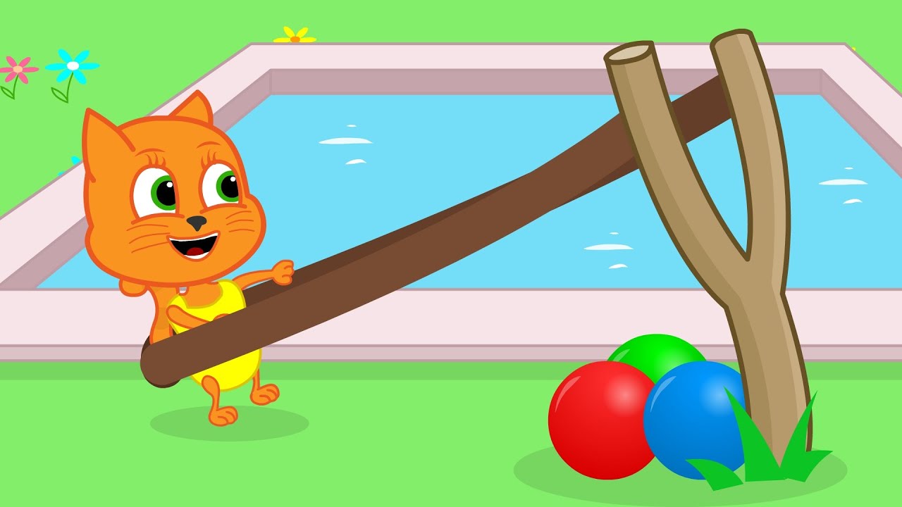 Cats Family in English - Takeoff Slingshot Cartoon for Kids - YouTube