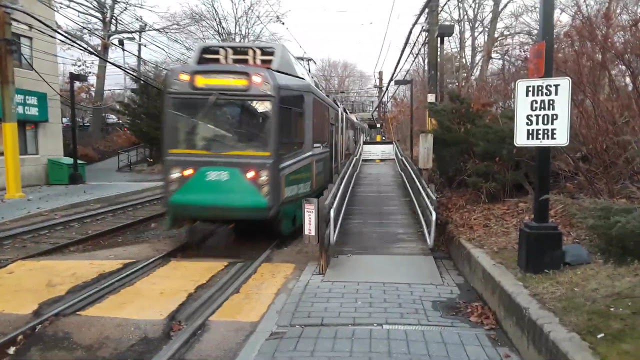 Boston MBTA Green Line train departing Newton Centre Station ( Jan 16 ...