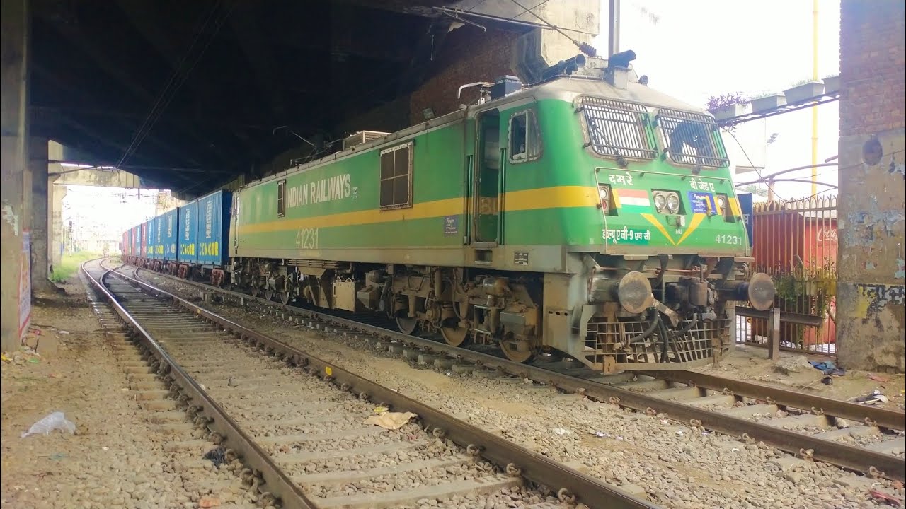 WAG 9 BASED CONTAINER FREIGHT TRAIN IN FULL THROTTLE Departure to ...