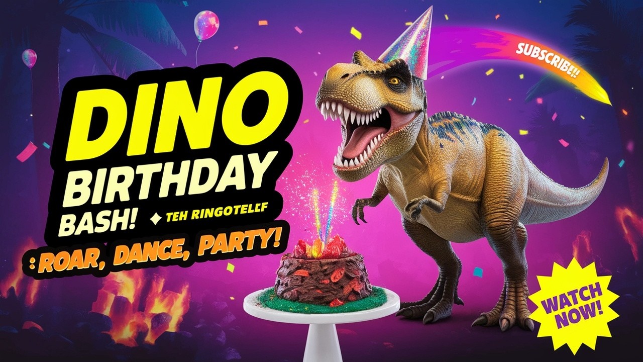 Dino Birthday Bash Song 🦖 | Kids Dance Party with Dinosaurs & Volcano ...