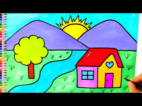 ÇOK KOLAY EV ve DOĞA RESMİ ÇİZİMİ - Ev Resmi Nasıl Çizilir? Kolay Ev Nasıl Çizilir?