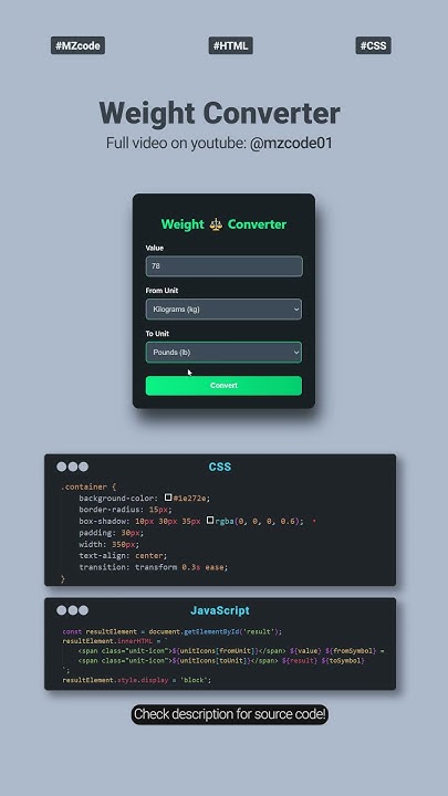 Build a Weight Converter in JavaScript Easy Tutorial! #shorts #coding #javascriptprojects - YouTube