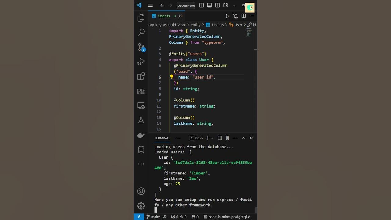 Primary Key As Uuid Typeorm Tutorial Codeismine Shorts Codeismine Youtube