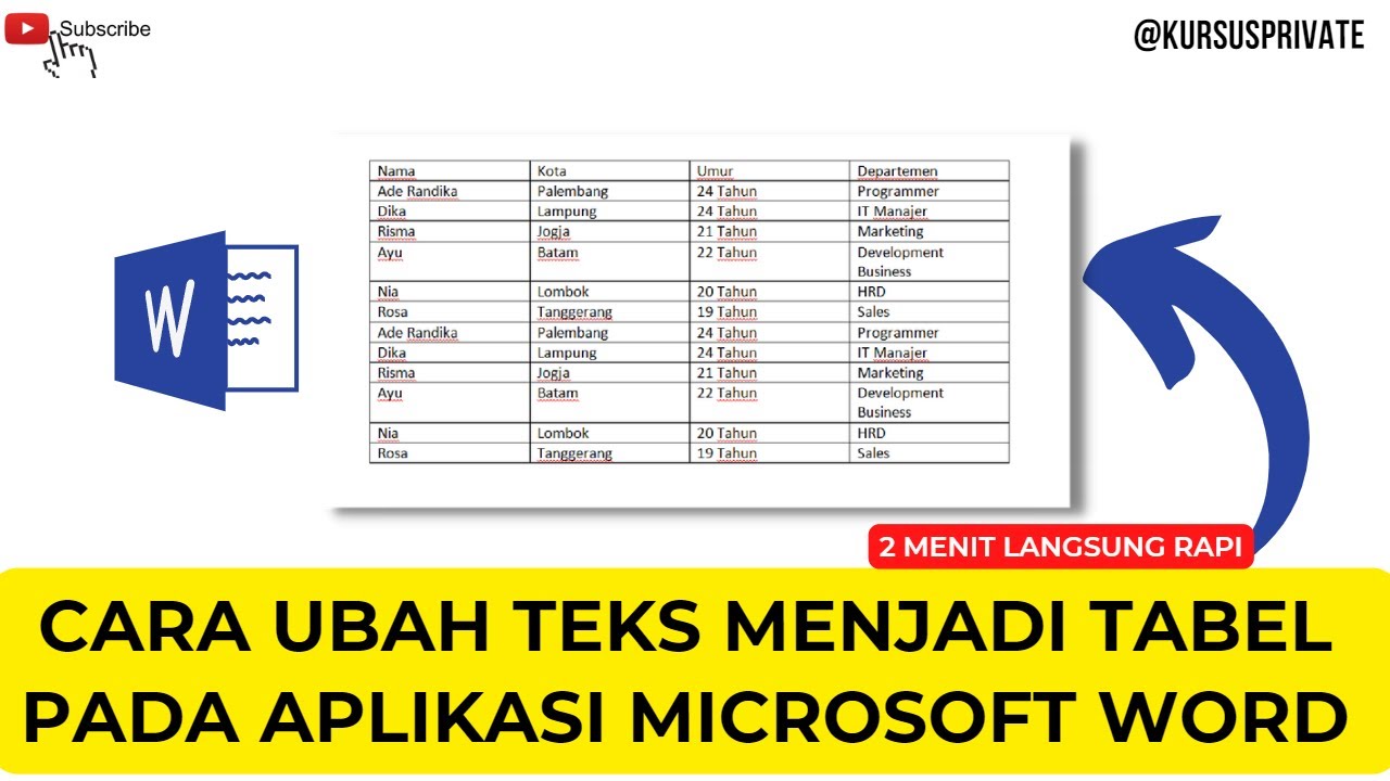 CARA MENGUBAH TEKS MENJADI TABEL DI MICROSOFT WORD - YouTube