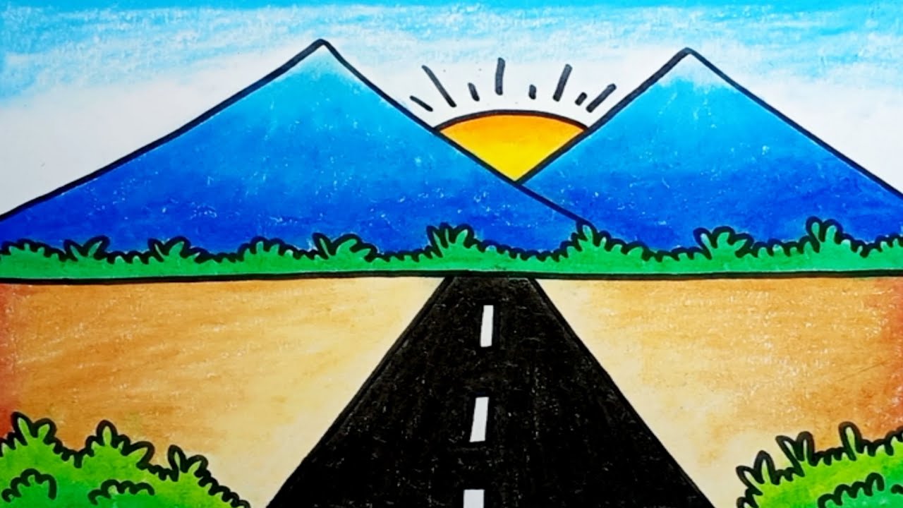 How To Draw Mountain Scenery Very Easy For Beginners |Drawing Mountain ...