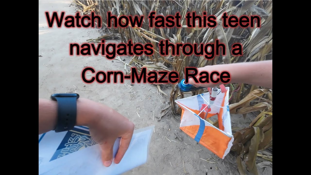 Teen aces Corn Maze Orienteering course with Drone trying to keep up ...