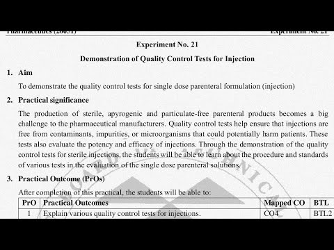Pharmaceutics Expt 21 | Demonstration of Quantity Control Tests for ...