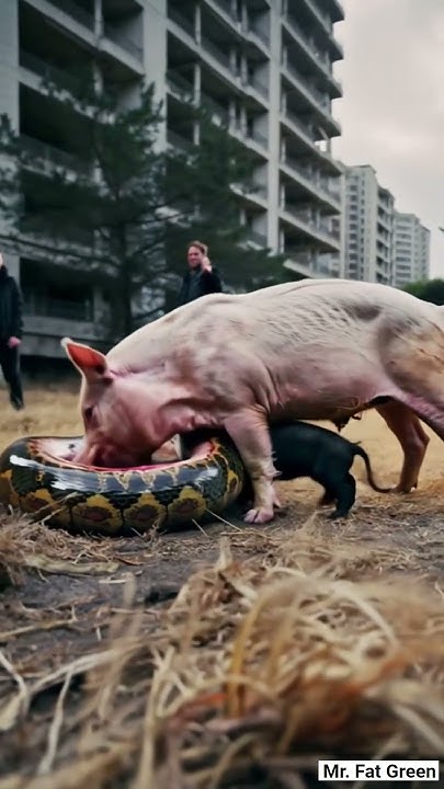 Mother pig teaches piglets to eat giant python meat - YouTube