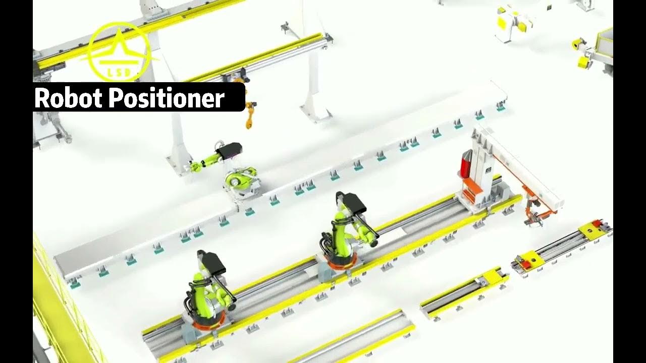 Robot rotary welding positioner & linear track simulation, welding robotics cell automation ...