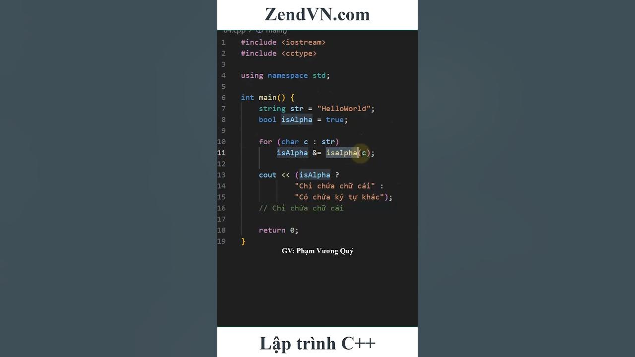 Học C++ - 84 - Kiểm tra chuỗi chỉ chứa chữ cái #laptrinh #hoclaptrinh #cplusplus #cpp #c++ - YouTube