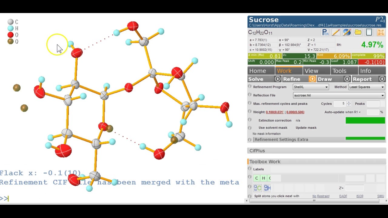 First steps with Olex2: Sucrose - YouTube