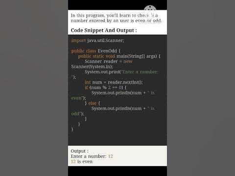 Java program to check whether a number is odd , even #evenodd #javaprogram #java #shorts # ...