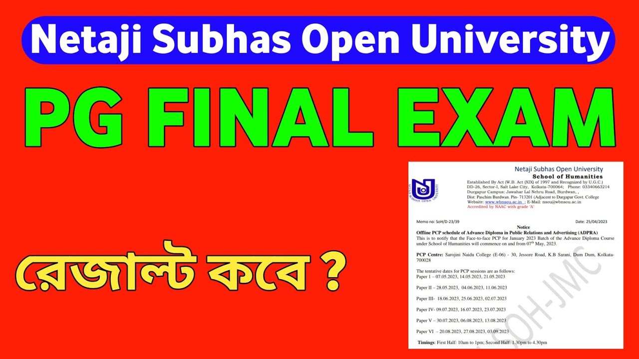 NSOU PG & BLIS Result 2023 | NSOU PG Final Exam Result Marksheet 2023 ...