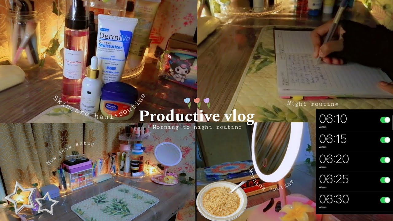 PRODUCTIVE vlog ˚:morning to night routine,new desk setup, skincare ...