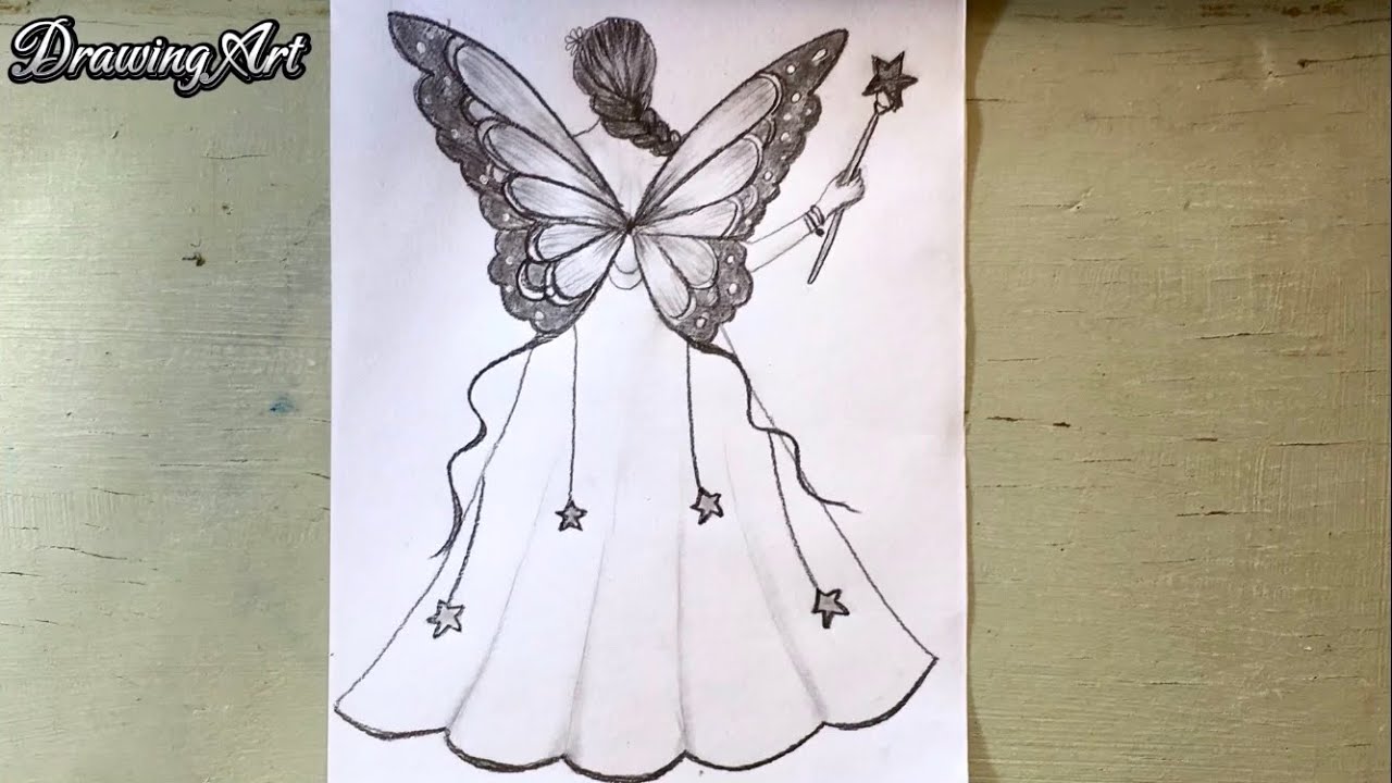 How to Draw a backside girl drawing / Easy Fairy drawing step by step ...