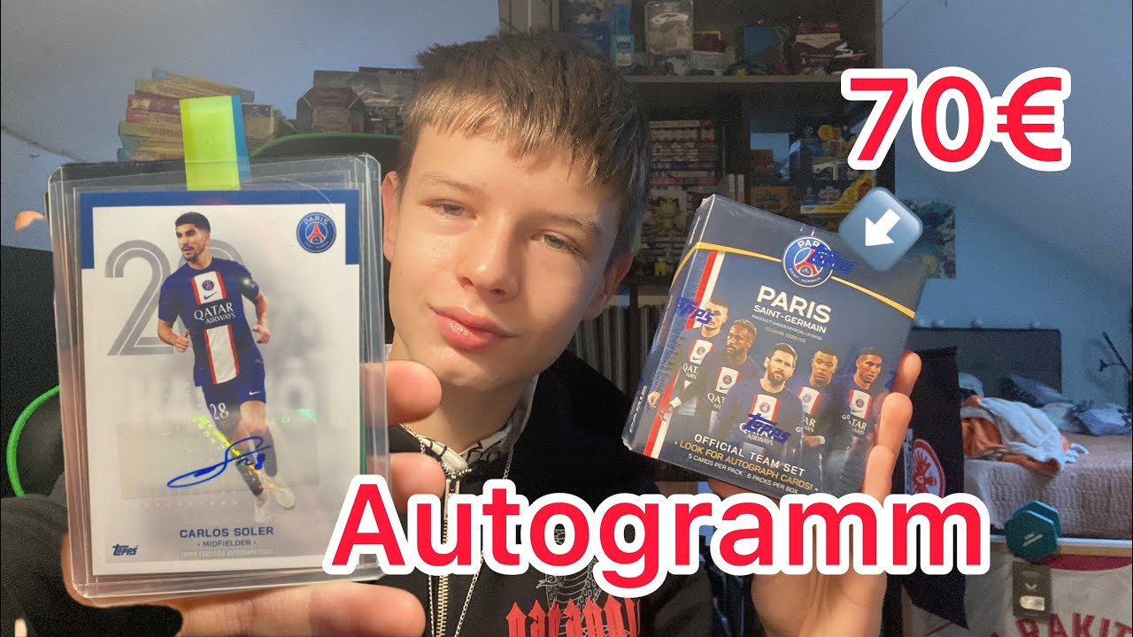 Ich öffne PSG Fußballkarten im Wert von 70 €. In dieser Box kann man ...