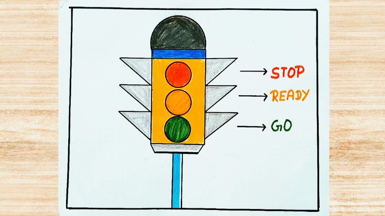 How to Draw Traffic Light / Traffic Signal Drawing / Road Safety ...