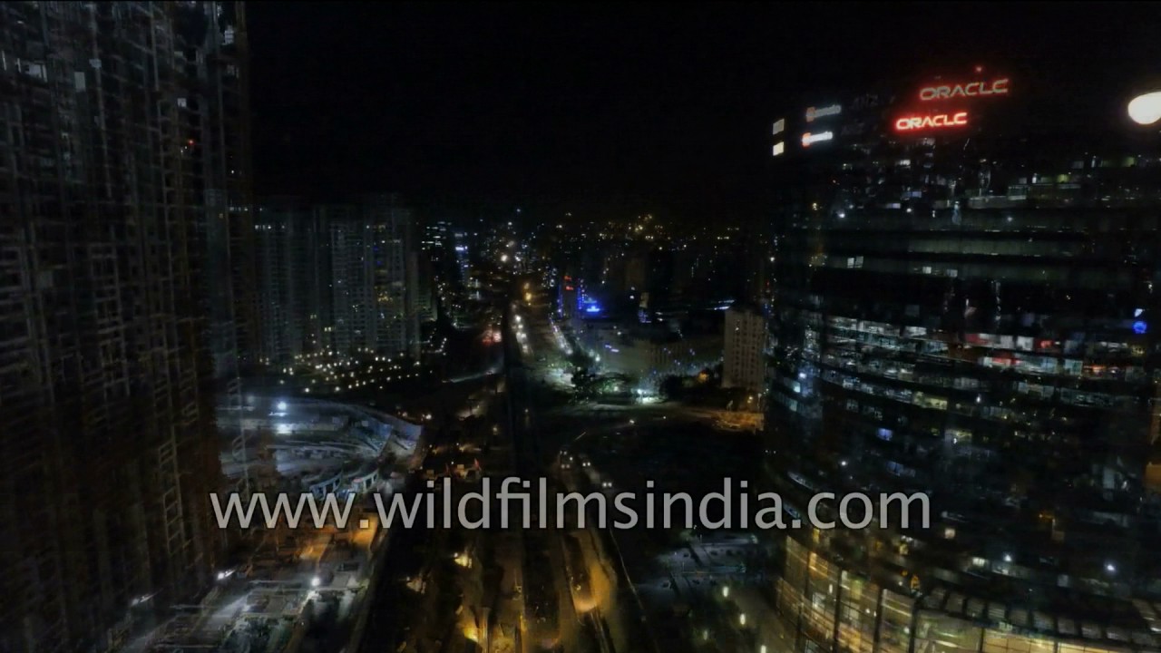 Gurgaon by night: Oracle building along Golf Course road, DLF Camellias ...