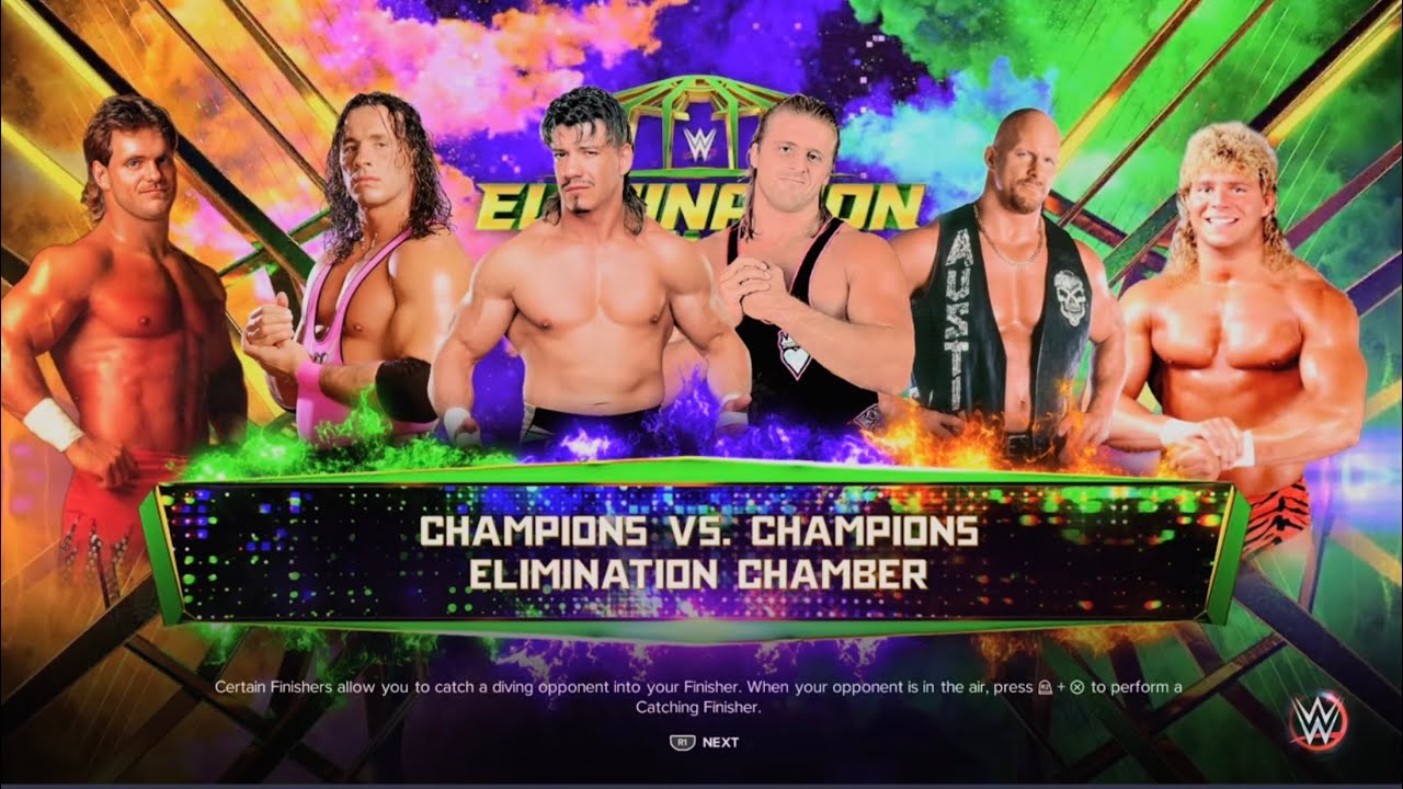 WWE 2K23 Elimination Chamber Stone Cold V Owen Hart V Bret Hart V ...