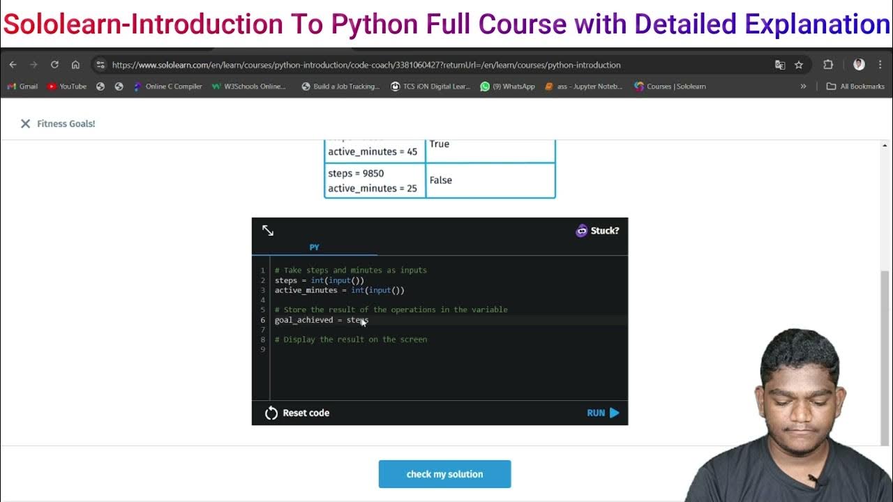 10 Fitness Goals_Sololearn Introduction To Python Courses Practices Problem. - YouTube