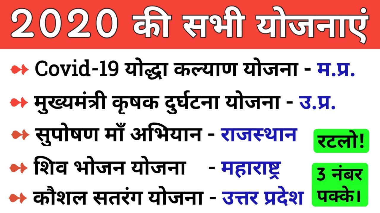 All state Government scheme 2020 | केंद्र व राज्य सरकार की महत्वपूर्ण ...