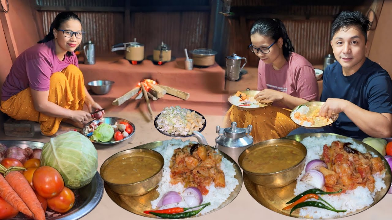 Nepali Village Cooking Food - Chana Dal Recipe, Aloo Banda Gobi Sabzi ...