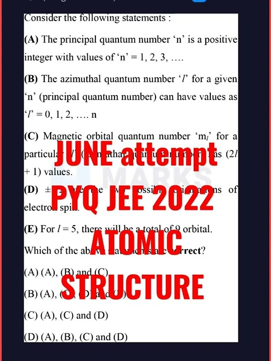 CHEMISTRY JUNE ATTEMPT PYQ JEE 2022 ATOMIC STRUCTURE #jee #jesus #jeemains #jeemain - YouTube