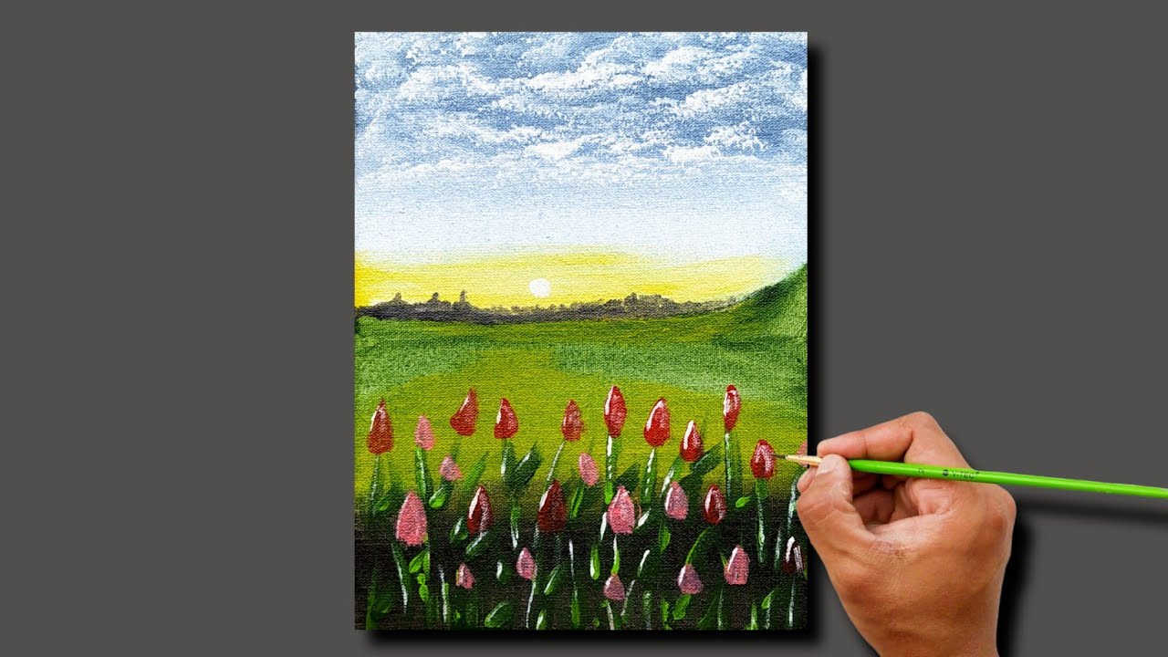 Sunrise painting tutorial for beginners / canvas painting / painting ...