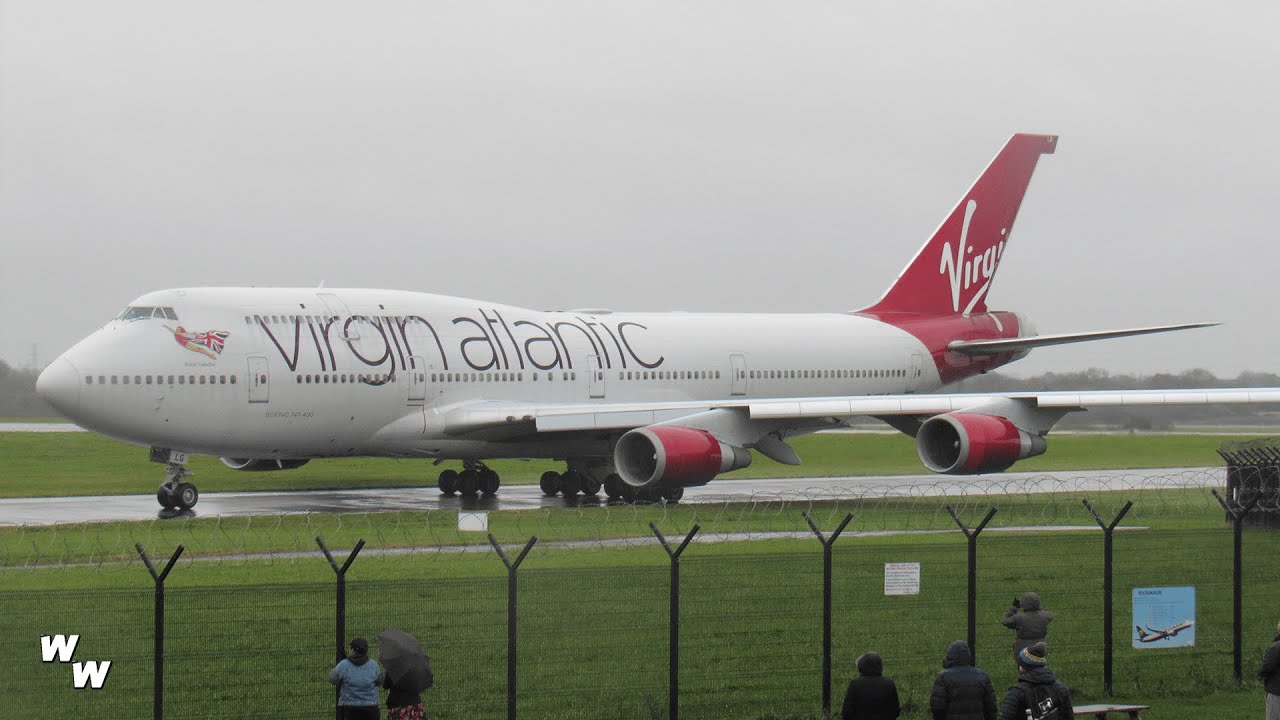 Virgin Atlantic Boeing 747-400 Final Departure from Manchester + Wing ...