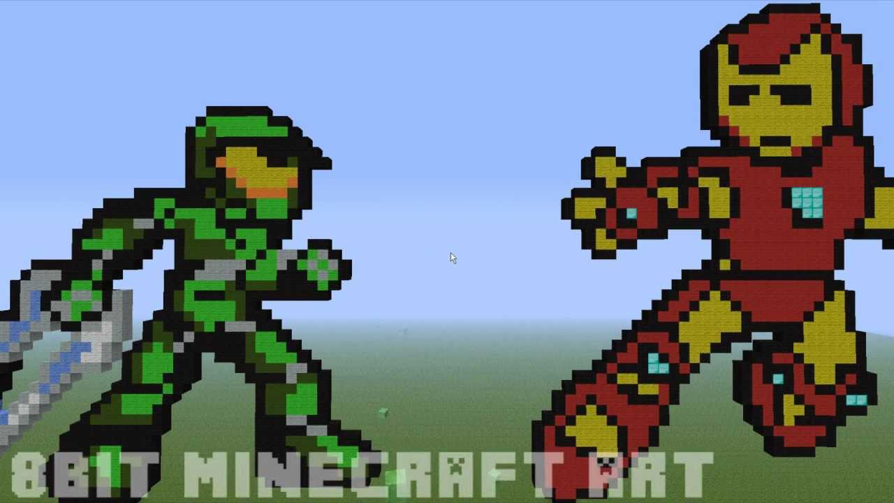8-Bit MineCraft Art 2 - Master Chief & Iron Man - YouTube