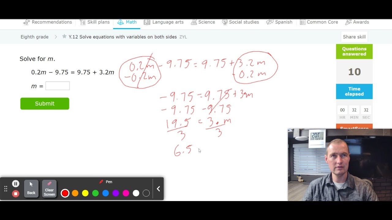 IXL Y.12 8th grade math Solve equations with variables on both sides ...
