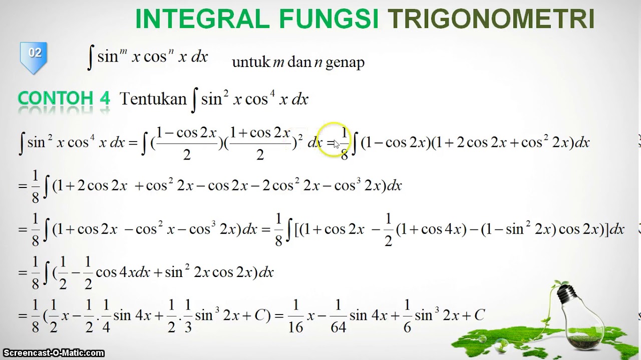INTEGRAL FUNGSI TRIGONOMETRI TIPE SIN^NXCOX^MX - YouTube