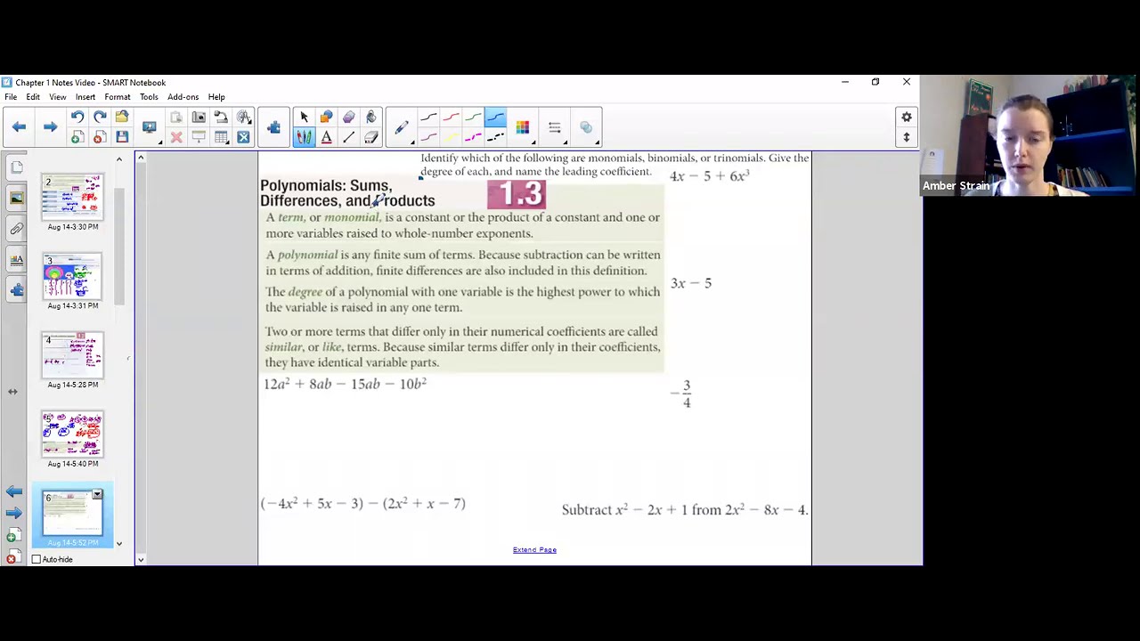 Amber Strain's College Algebra 1.3 - Polynomials: Sums, Differences, Products and 1.4 ...