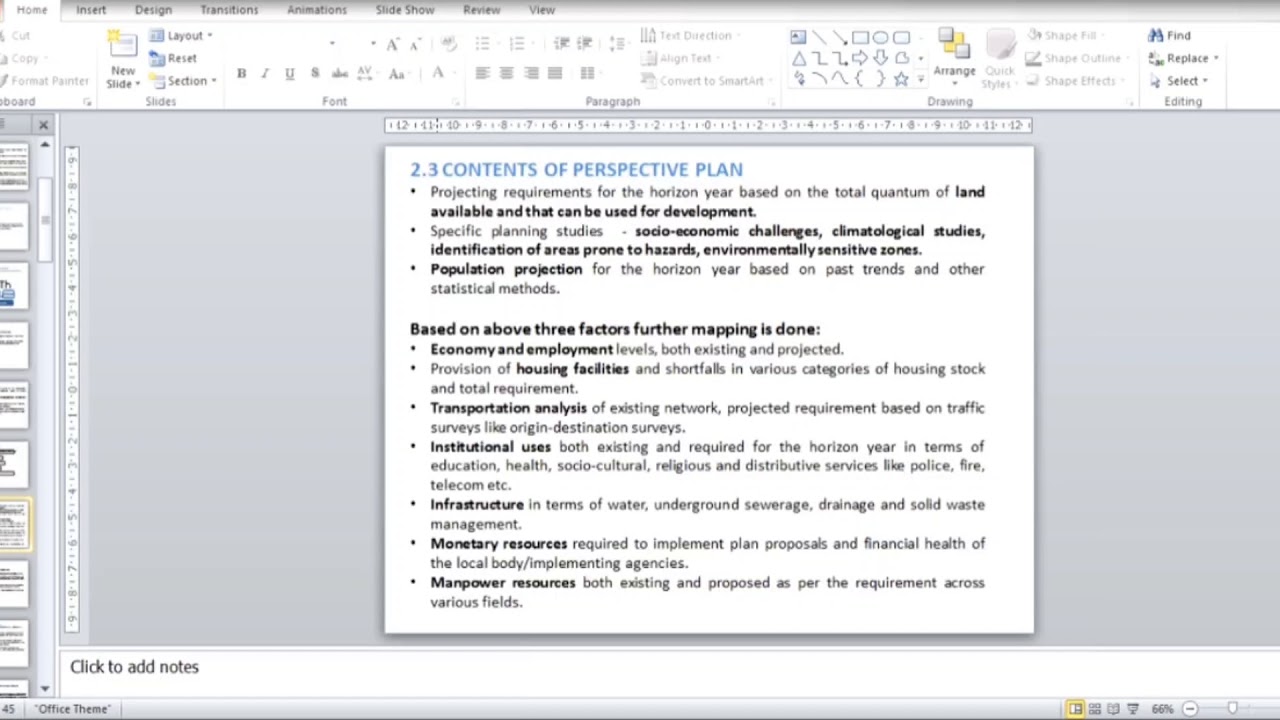 Concept, scope and content of Perspective plan, Development plan ...