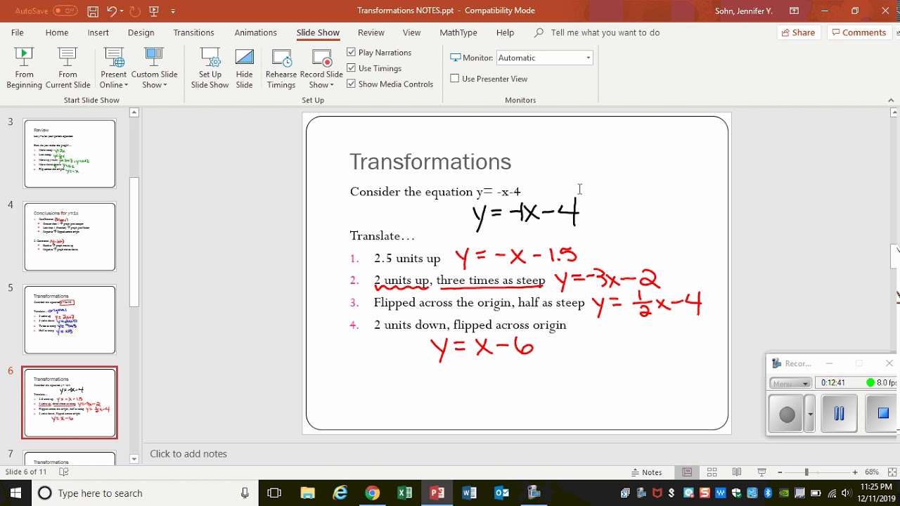 Unit 4 Transformations using Desmos - YouTube