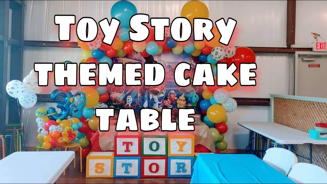 Toy Story themed organic balloon garland table set up - YouTube