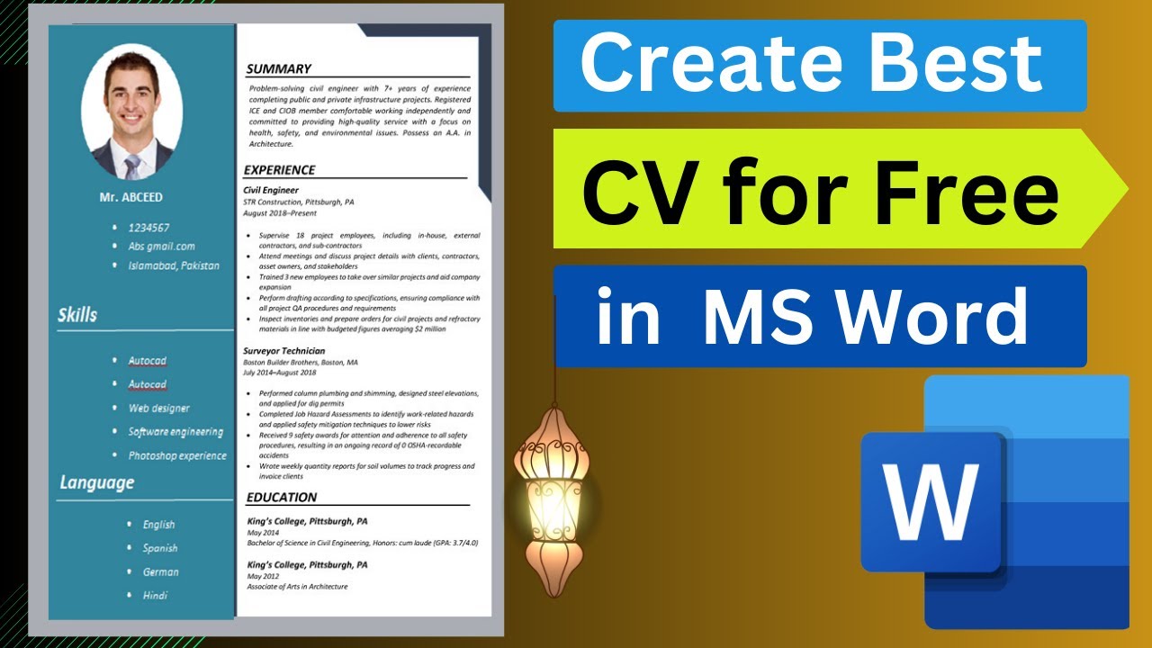 Create Best CV for Free in MS Word | How to Make Resume/CV Format In MS ...
