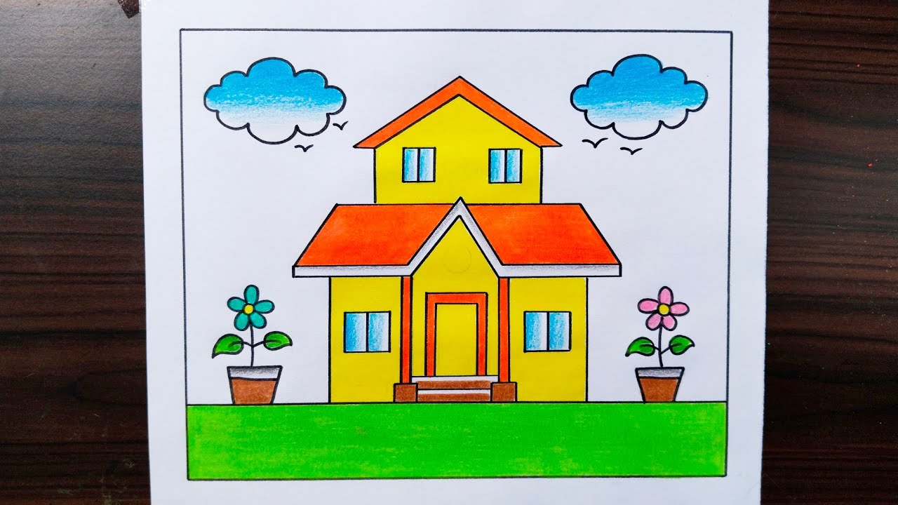 How to Draw House Easy Step By Step / House Drawing / House Scenery ...