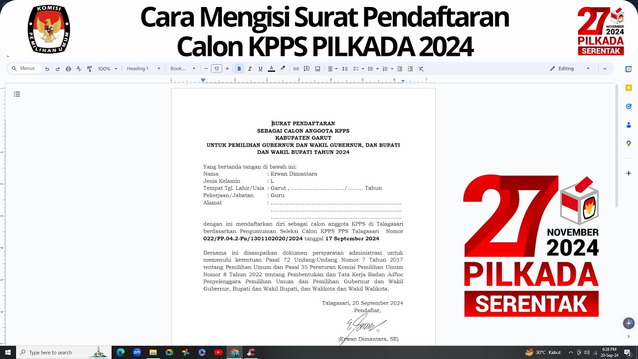 Cara Mengisi Surat Pendaftaran Calon KPPS PILKADA 2024 - YouTube