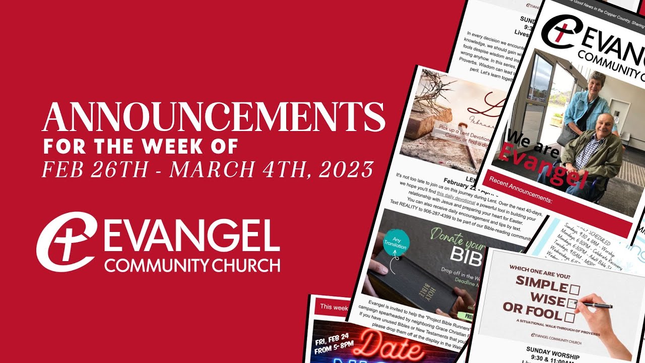Announcements for the Week of Feb 26th thru March 4th 2023 - YouTube